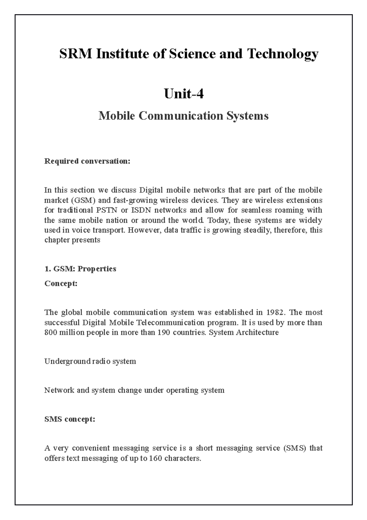Mobile Communication Systems - SRM Institute of Science and Technology ...