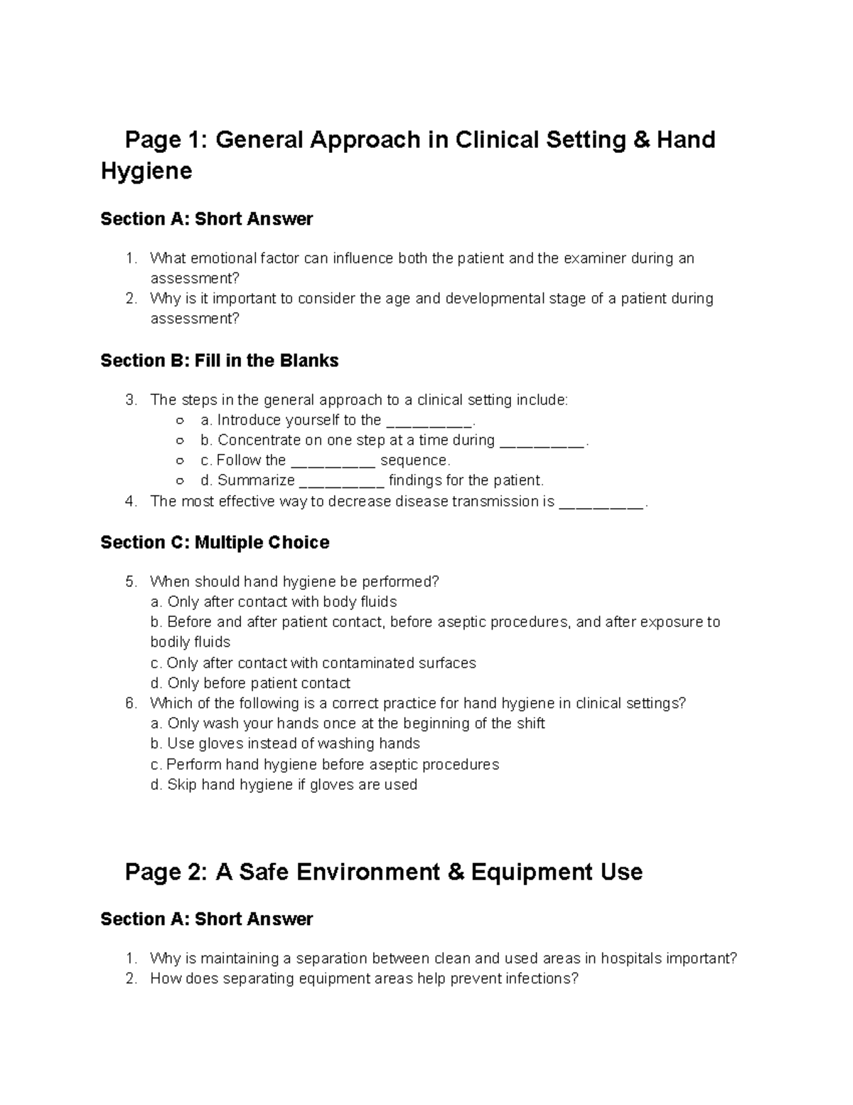 NUR 101: Midterm Practice Questions on Clinical Hand Hygiene and Safety ...