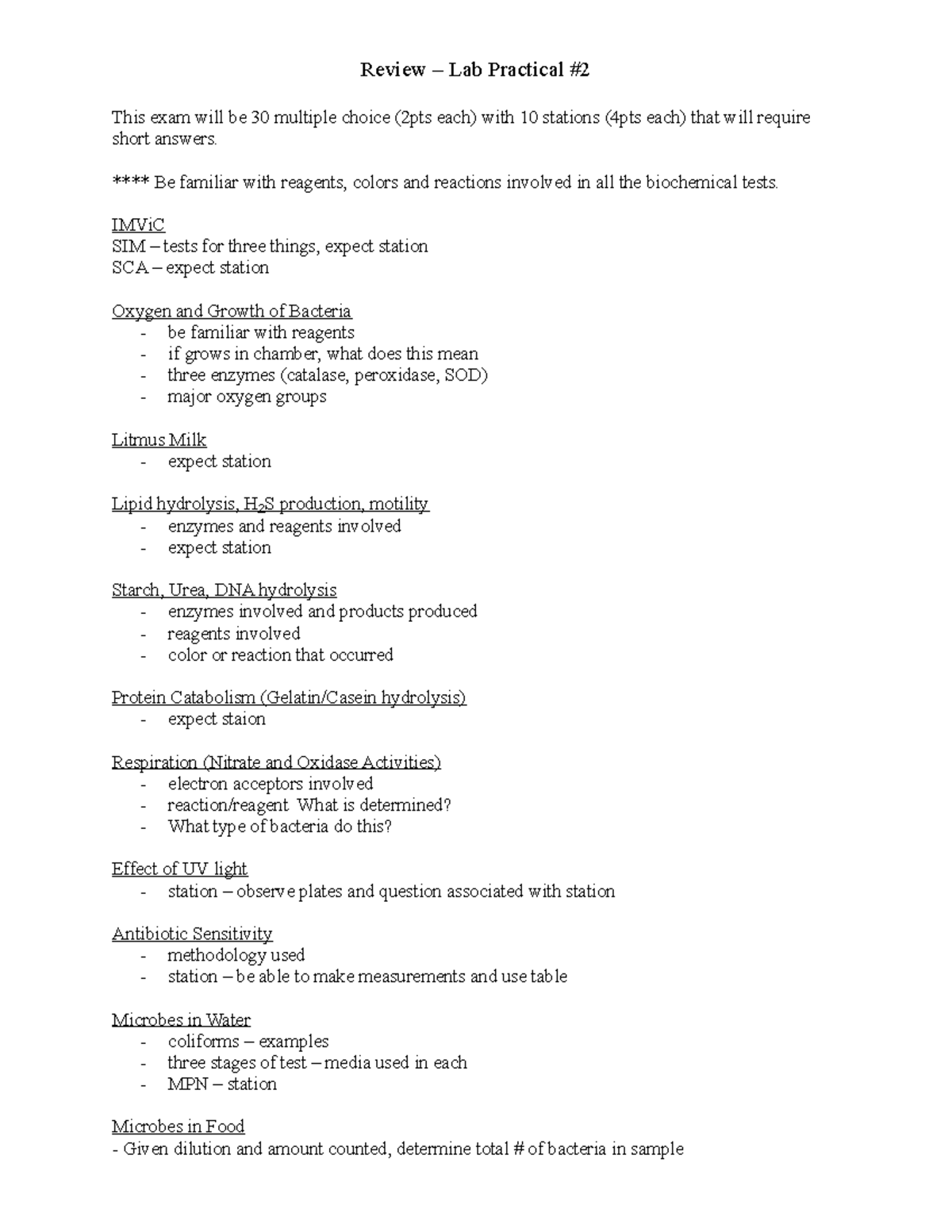Review 2 - Review – Lab Practical This exam will be 30 multiple choice ...