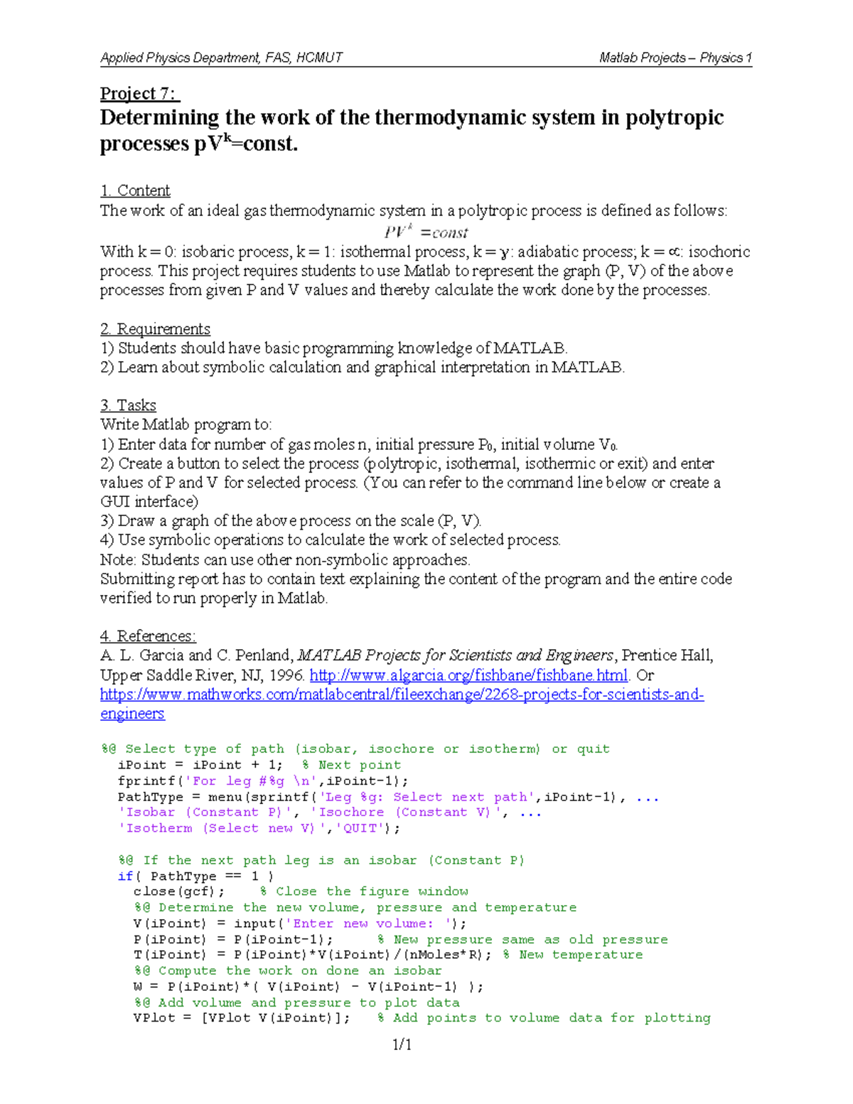 Project 07: Work Calculation in Polytropic Processes - Physics 1 - Studocu
