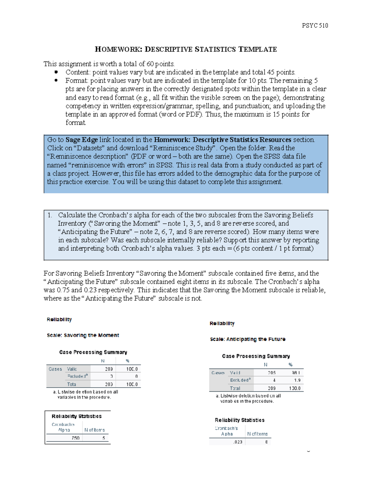 Homework: Descriptive Statistics Analysis & Reporting Template - Studocu