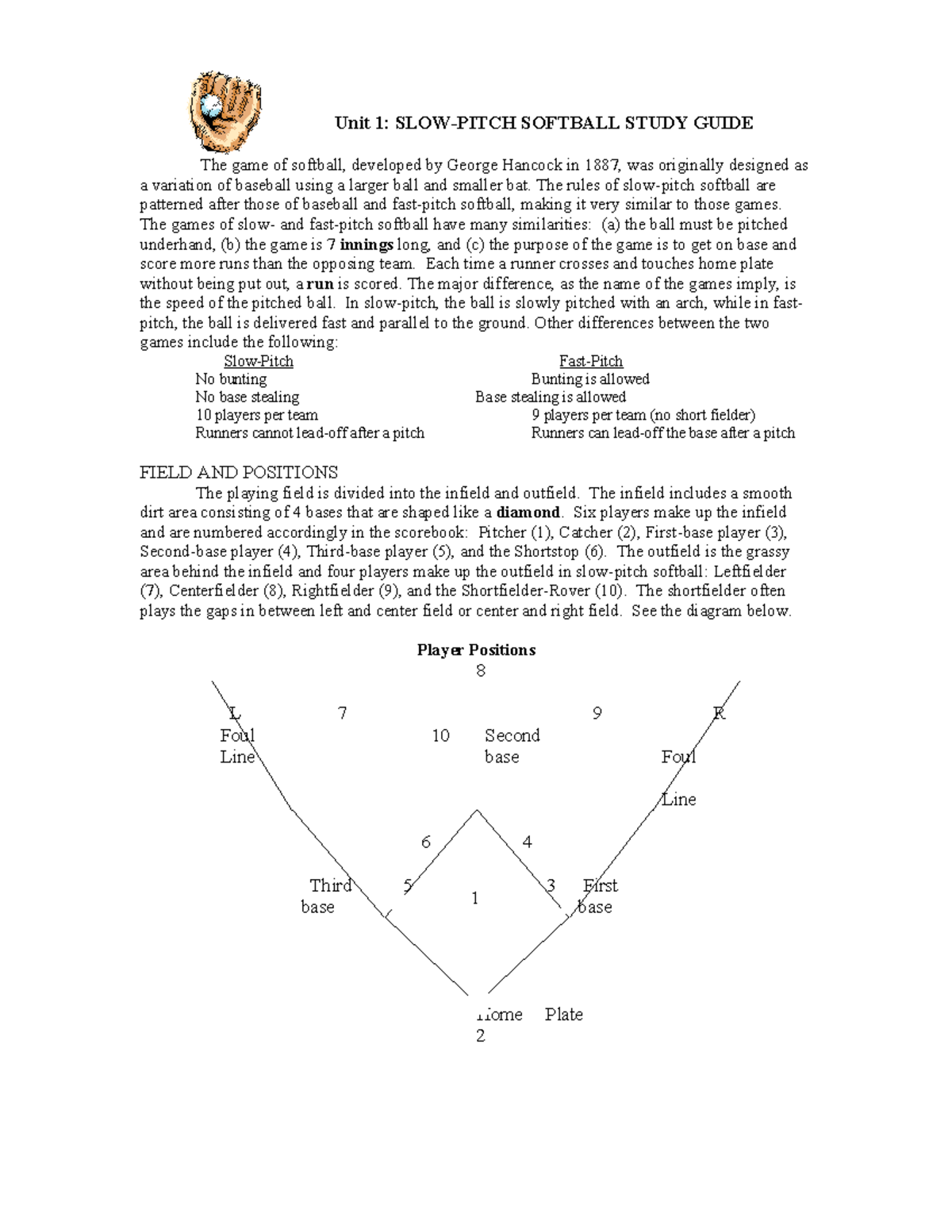 Slow-Pitch Softball Study Guide: Rules, Positions, and Basics - Studocu