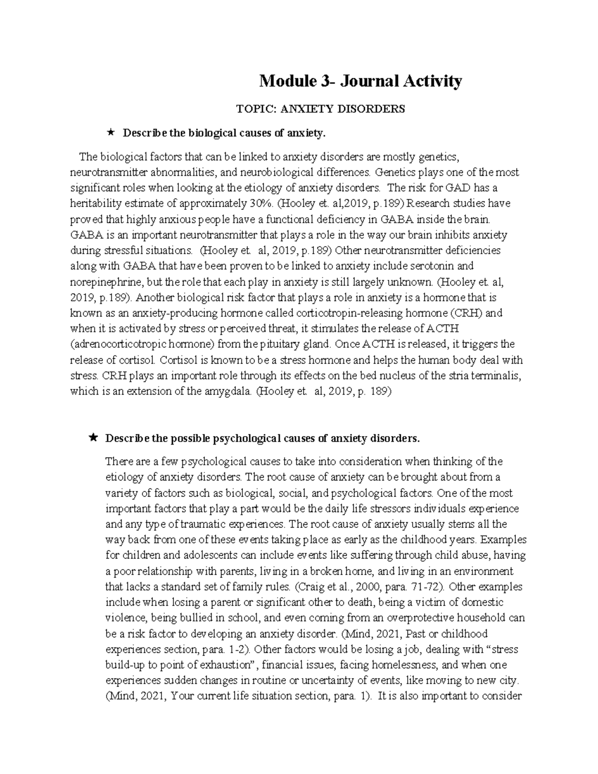 Module 3-Activity Journal - Module 3- Journal Activity TOPIC: ANXIETY ...