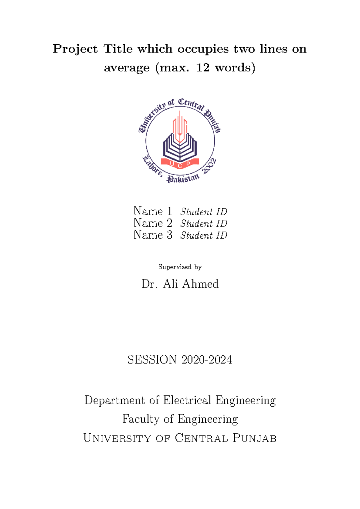 FYP EE UCP Thesis Template: Chapters 1 & 2 Overview - Studocu
