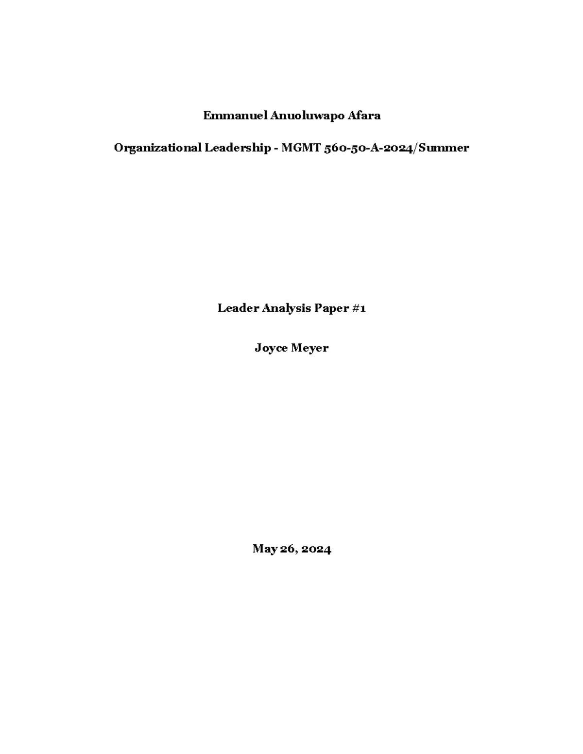 Organizational Leadership - Emmanuel Anuoluwapo Afara Organizational ...