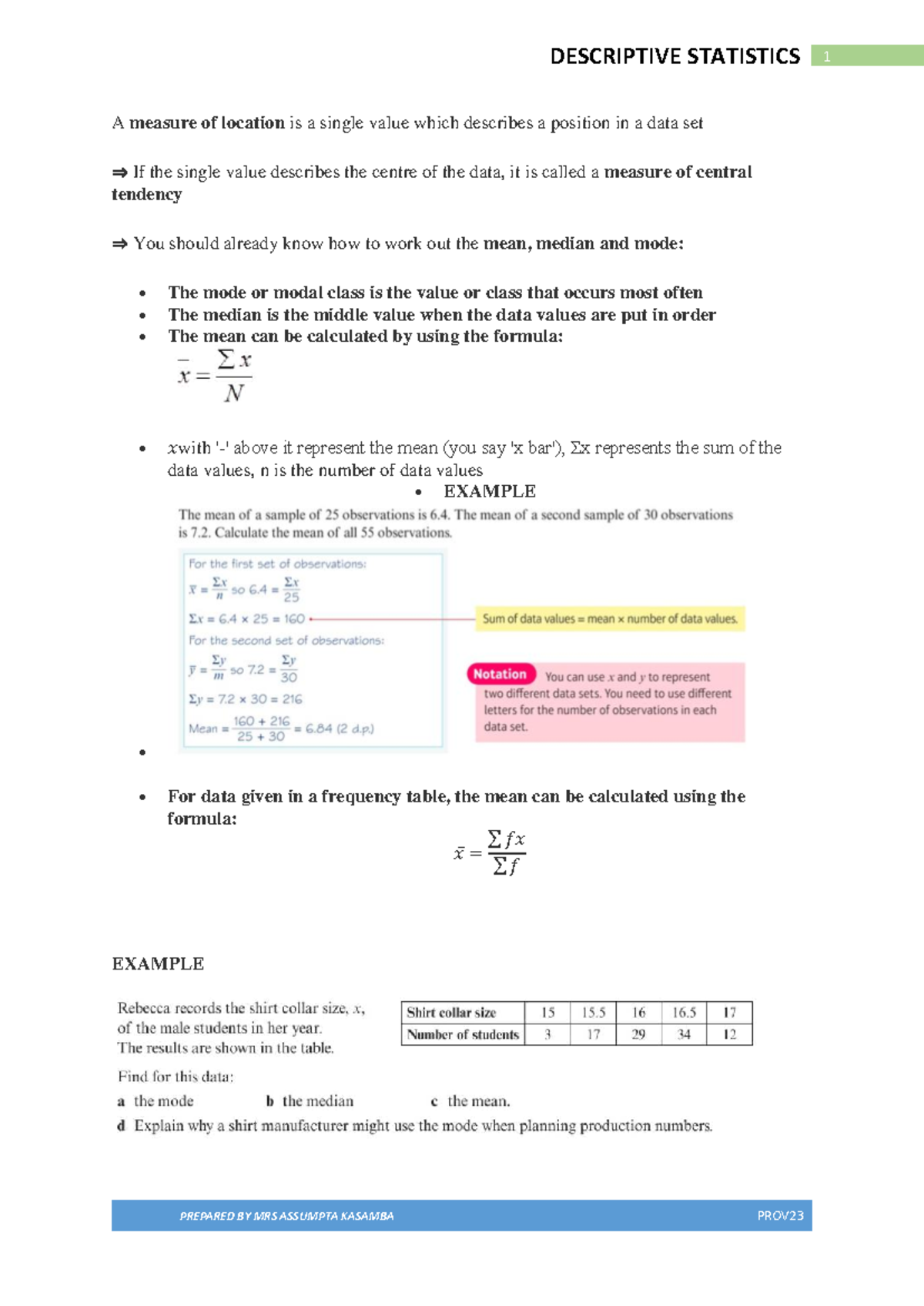 Descriptive Statistics Overview for PROV23 Course - Studocu