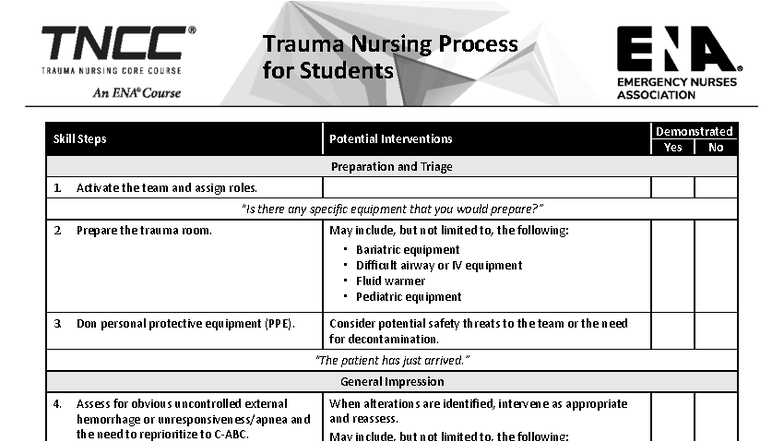 TNP 31: Trauma Nursing Process Skills Exam Overview for Students - Studocu