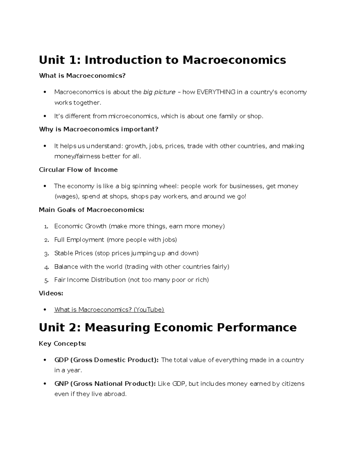 Macroeconomics Summarised Notes - Unit 1 to 9 Overview - Studocu