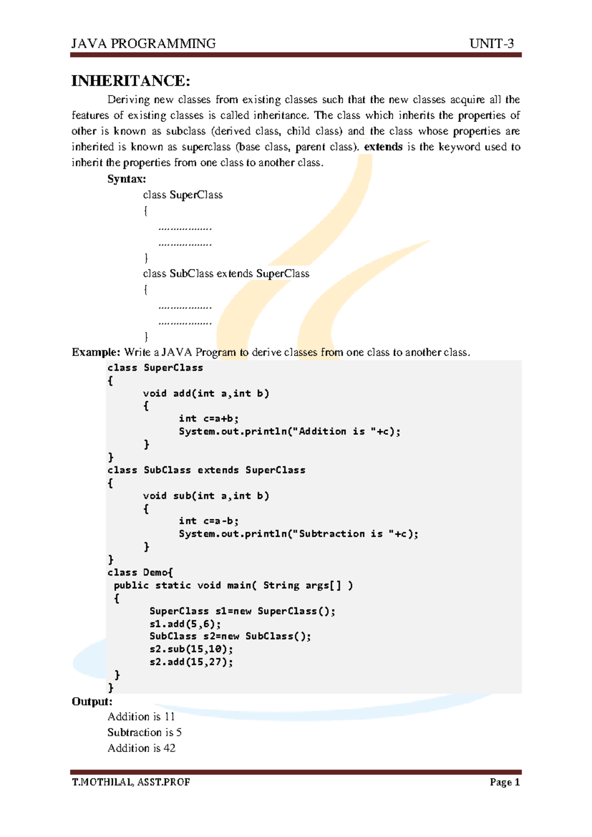 JAVA UNIT-3: Inheritance, Interfaces, and Exception Handling in Java ...