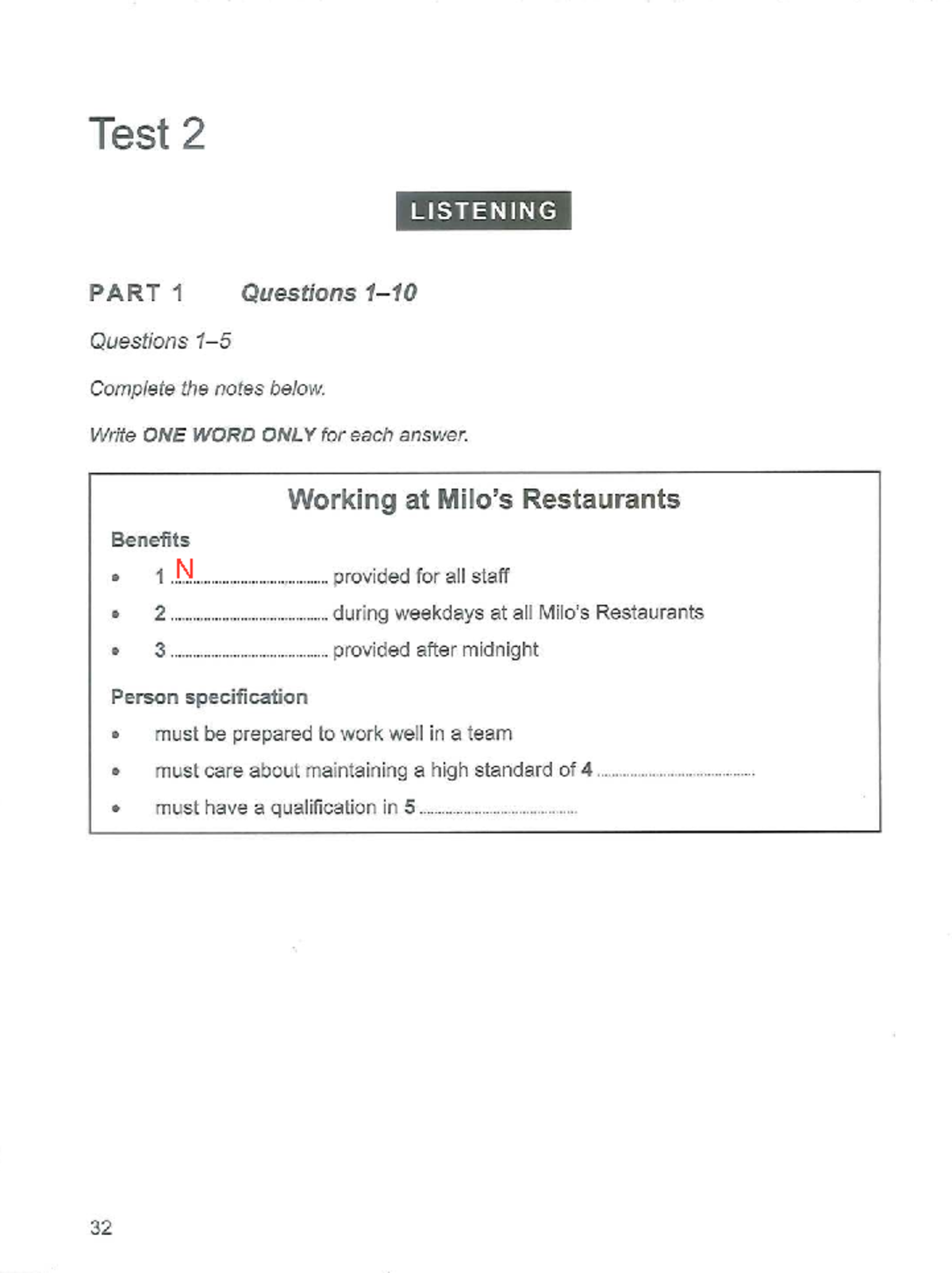TEST 2 - Listening Questions and Notes Completion - Studocu
