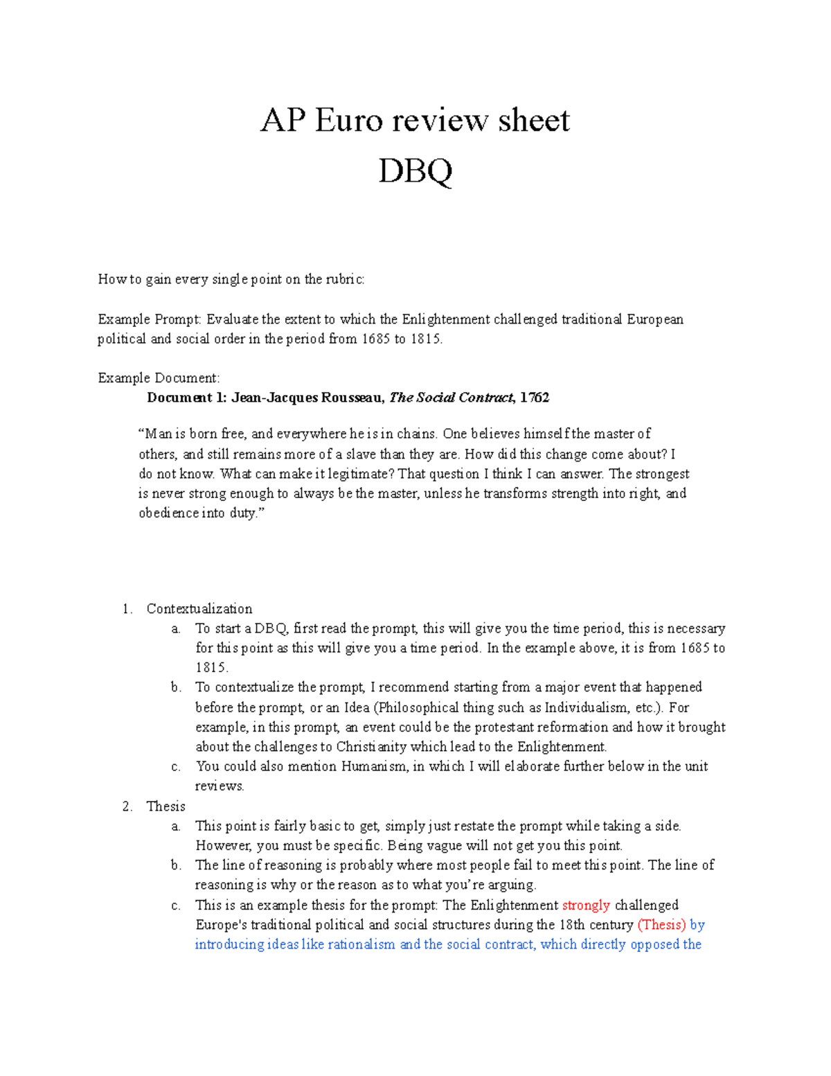 AP Euro Review Sheet: DBQ, LEQ, and SAQ Strategies for Success - Studocu
