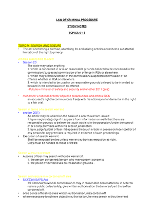 Search and Seizure - Notes - Search and Seizure 1. Introduction The act ...