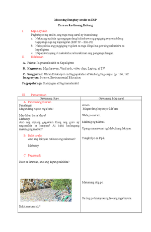 Detailed Lesson Plan in Grade 5 ESP - Masusing Banghay-aralin sa ESP ...