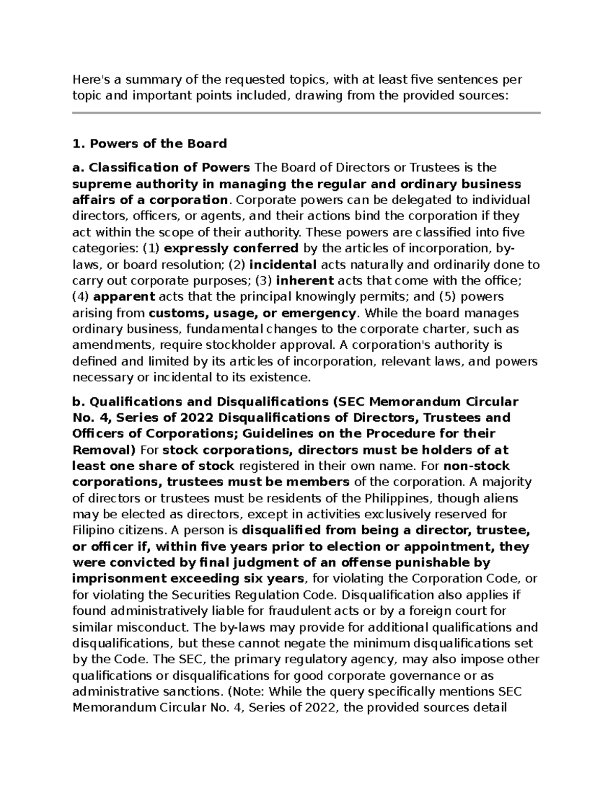 Corporate Governance Overview: Powers, Duties, and Liabilities (Course Code: - Studocu