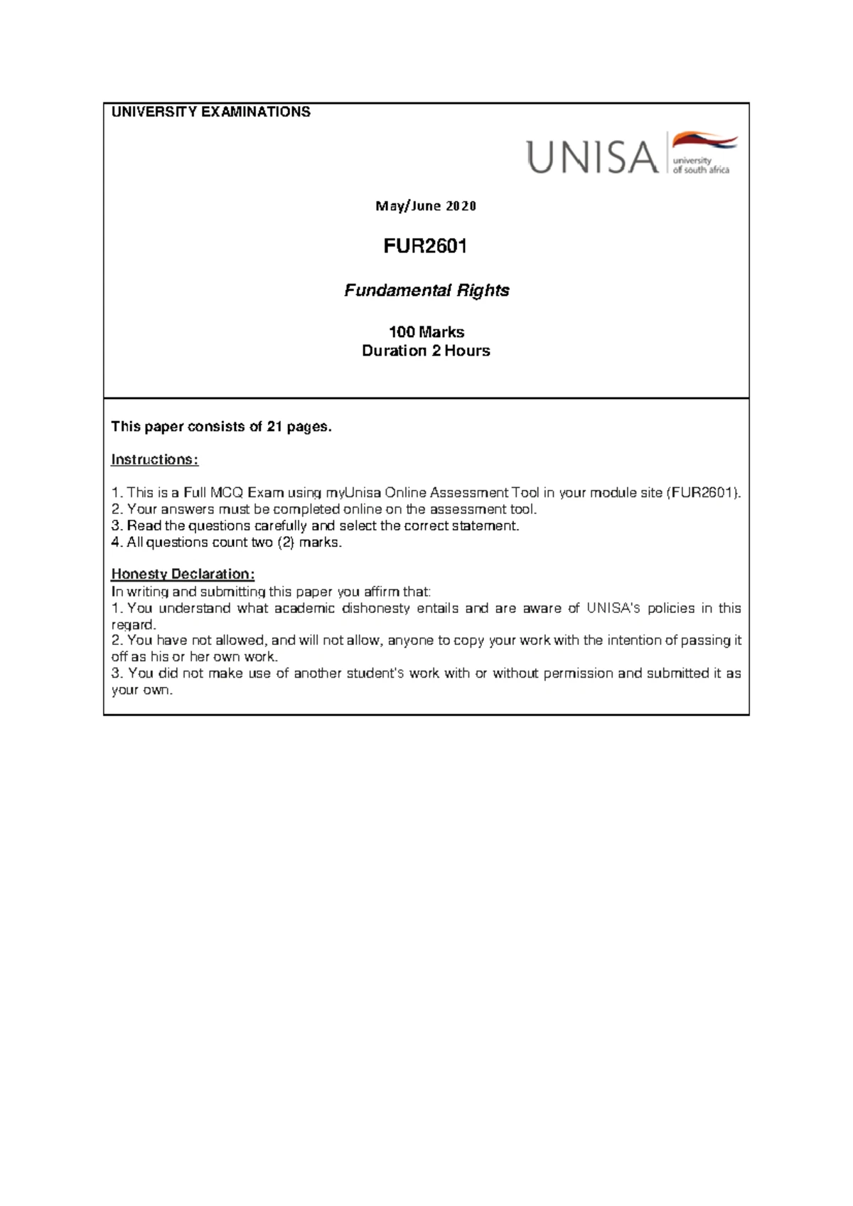 FUR2601 Final Exam Questions and Answers Guide - Studocu