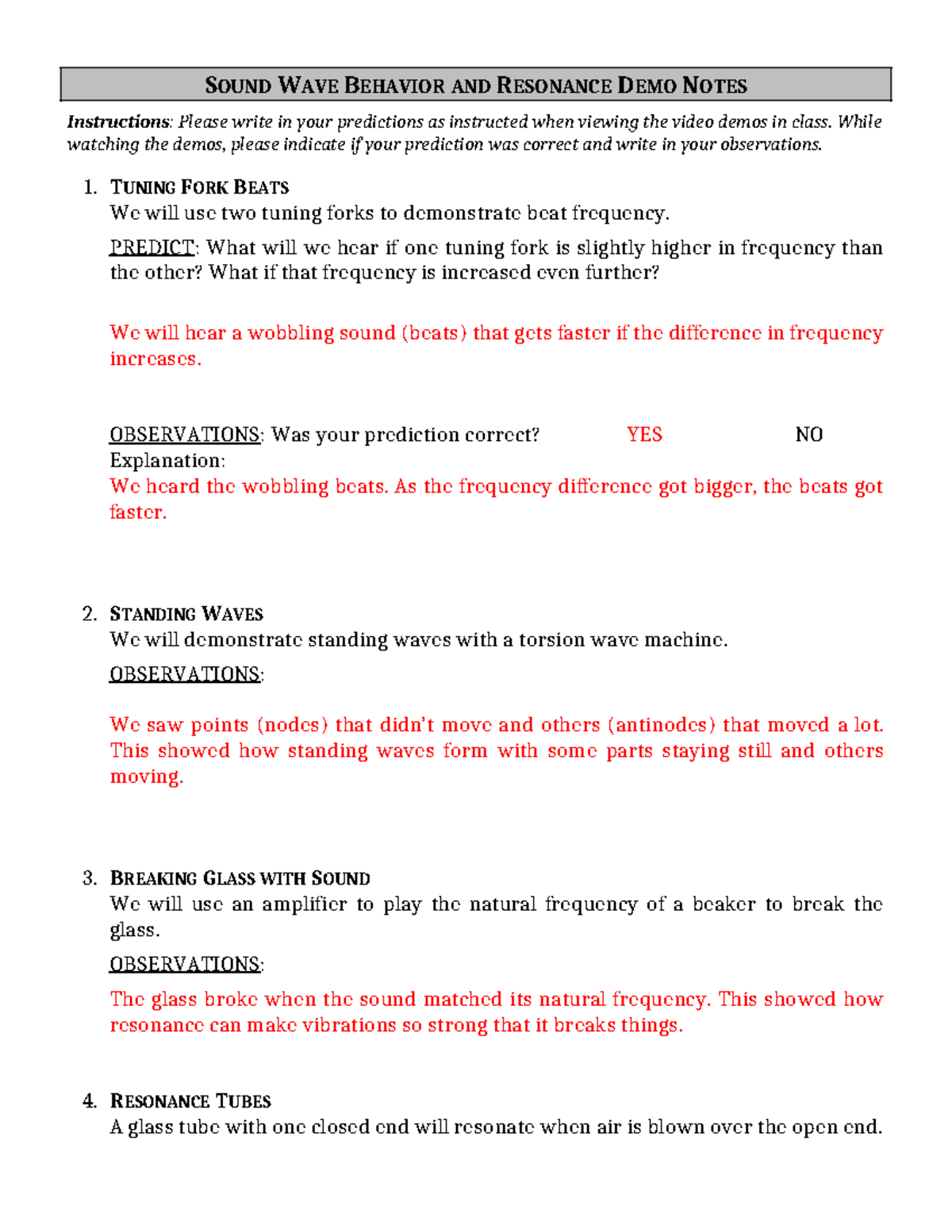 SOUND WAVE BEHAVIOR & RESONANCE DEMO NOTES (PHYS 101) - Studocu