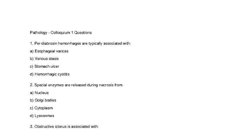 Pathology Colloquium 1: Comprehensive Question Set - Studocu