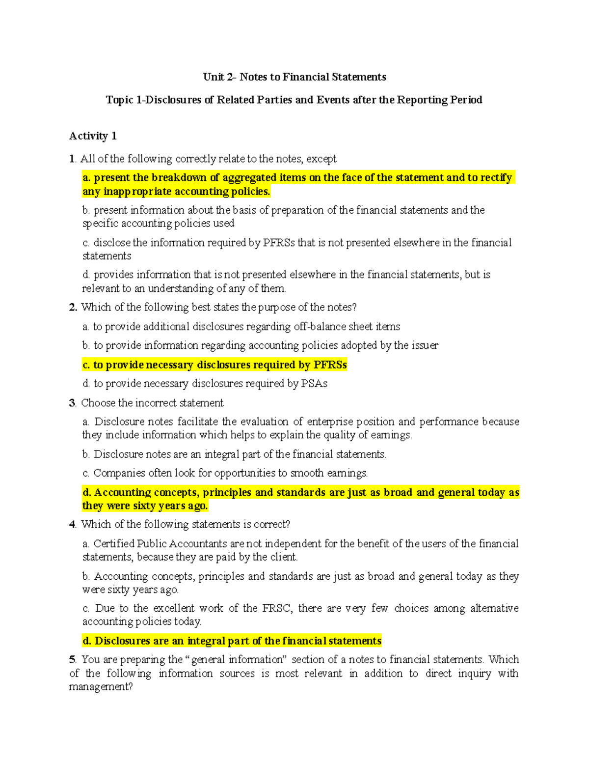 Unit 2- Lecture Notes on Financial Statement Disclosures - Studocu