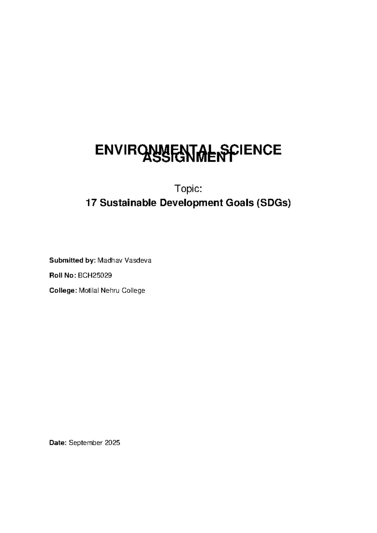 BCH25029 Environmental Science Assignment: 17 Sustainable Development ...