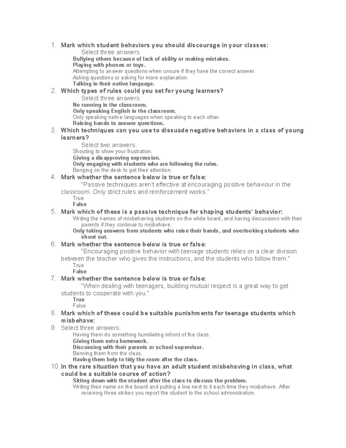 Classroom Rules - Young Learners Quiz (EDU 101) - Studocu