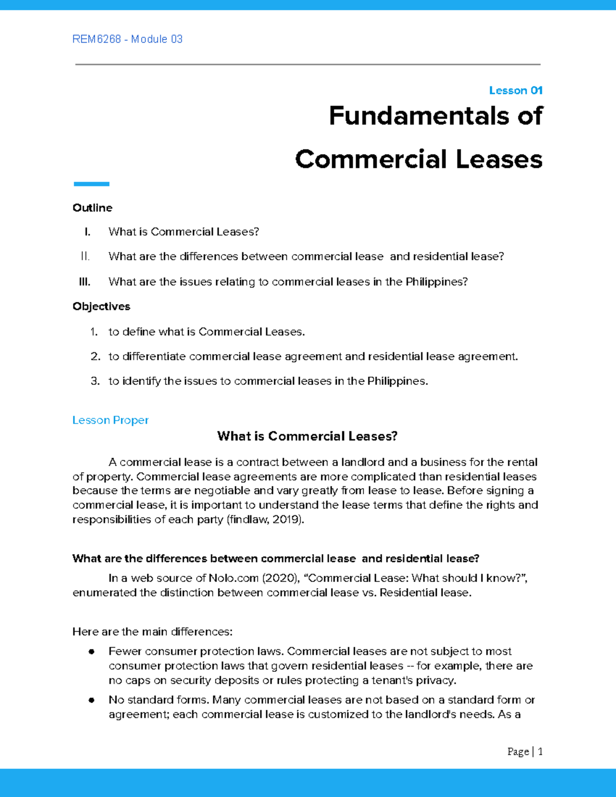 REM6268 Module 03 Lesson 01: Overview of Commercial Leases in the ...