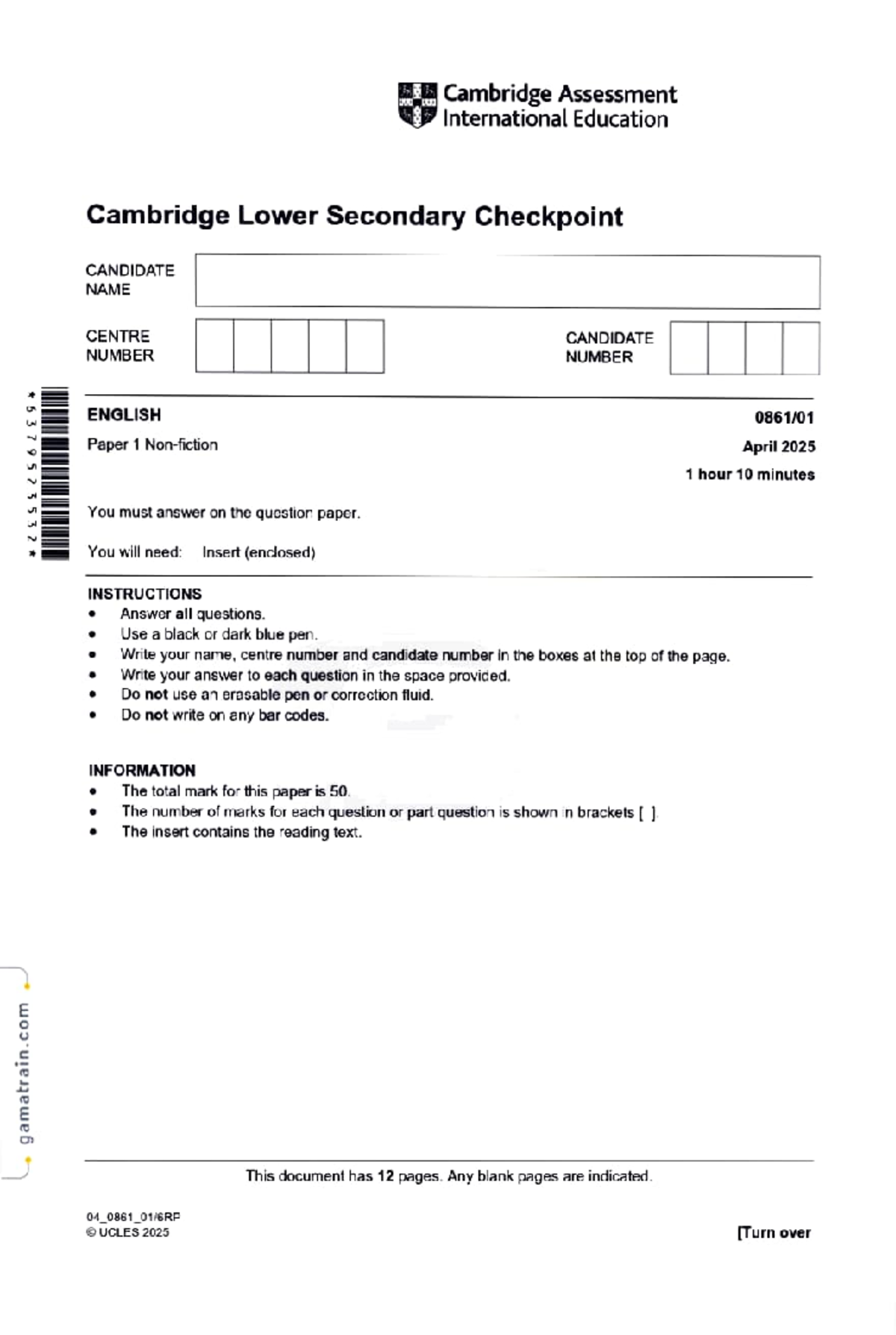 English Checkpoint Lower Secondary Year 9 Papers 1 & 2 - April 2025 ...