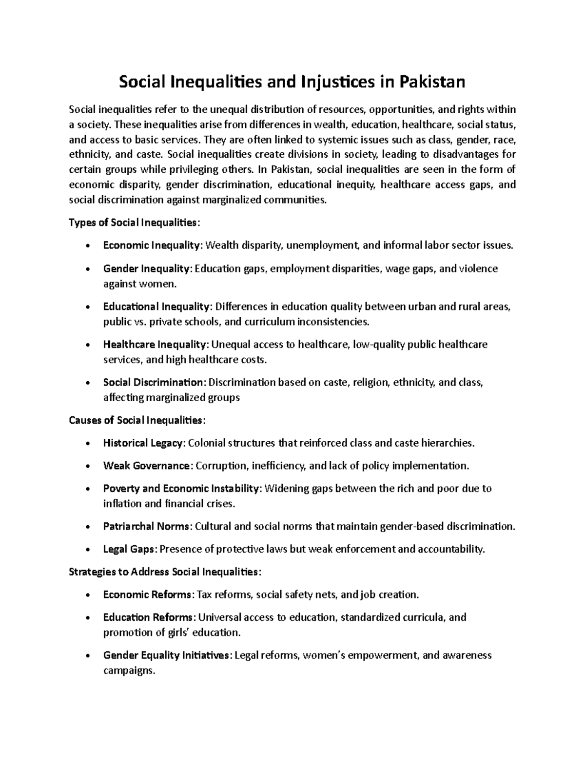 Social Inequalities & Injustices in Pakistan: An Overview of Issues and ...