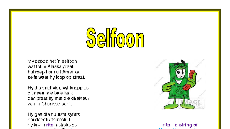 Selfoon - Poem Analysis and Interpretation - Studocu
