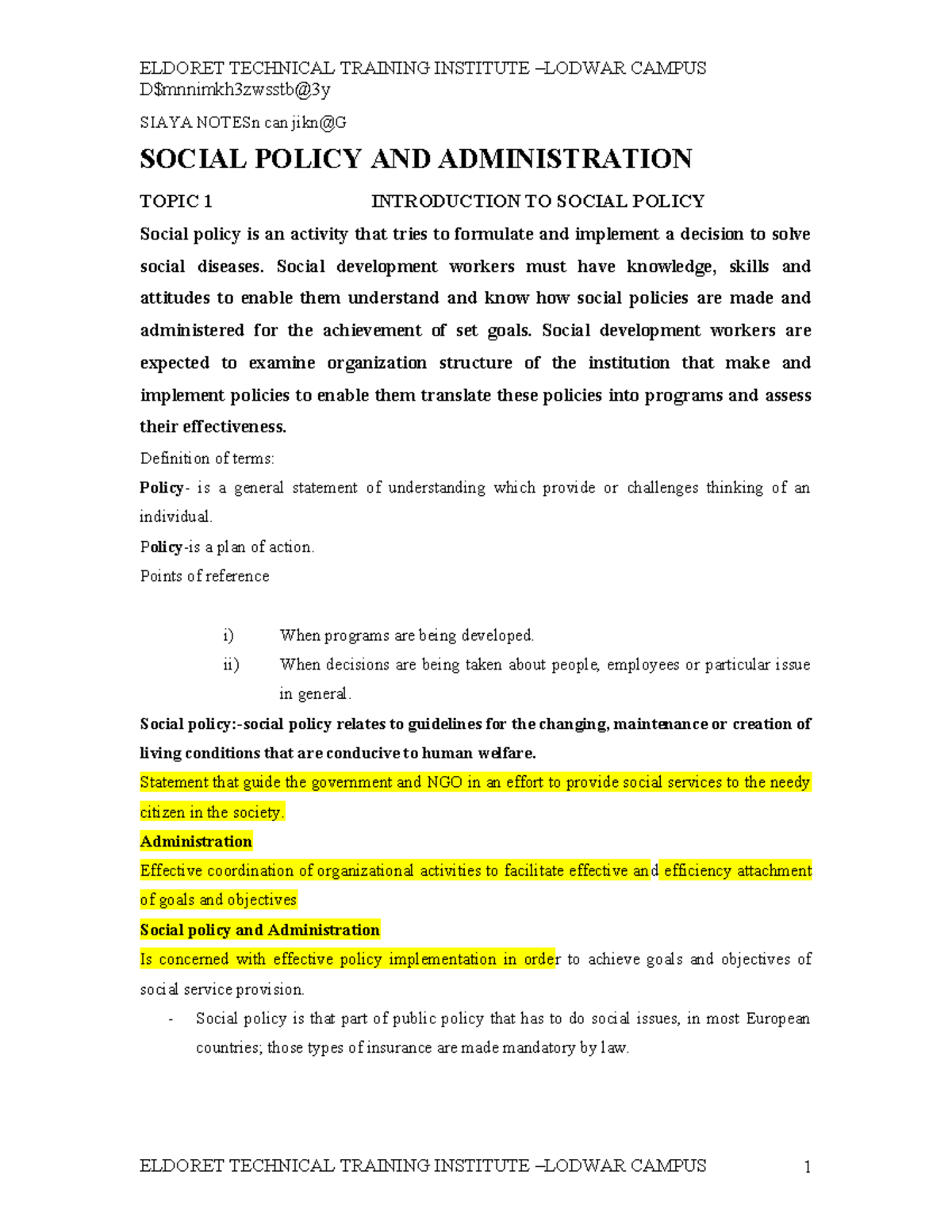 Social Policy and Administration Notes: Key Concepts and Analysis - Studocu