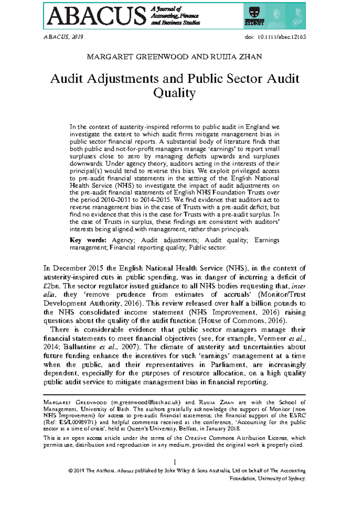 Audit Adjustments and Public Sector Audit Quality: Insights from NHS ...