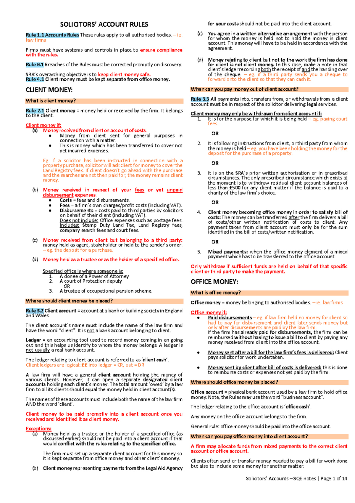 ACCOUNT RULES: Managing Client and Office Money in Law Firms (SQE Notes ...