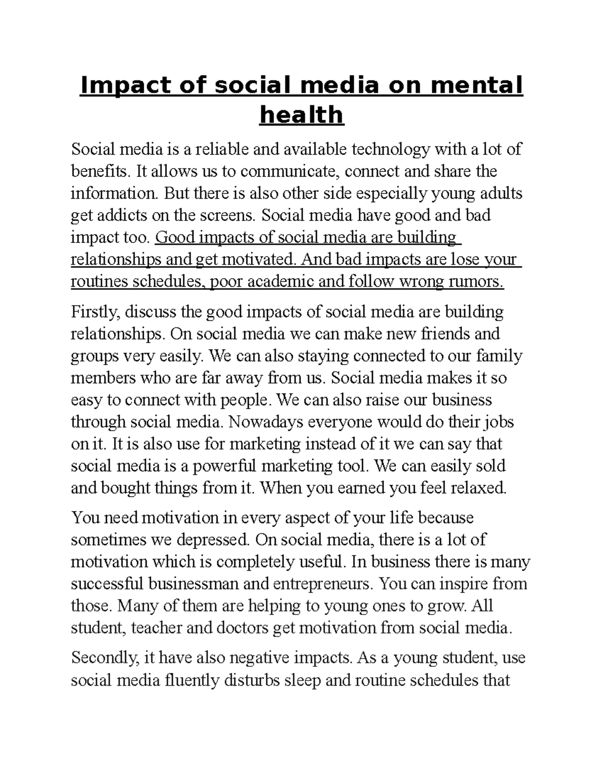 Eng - essay about impact of social media on mental health helps you to ...