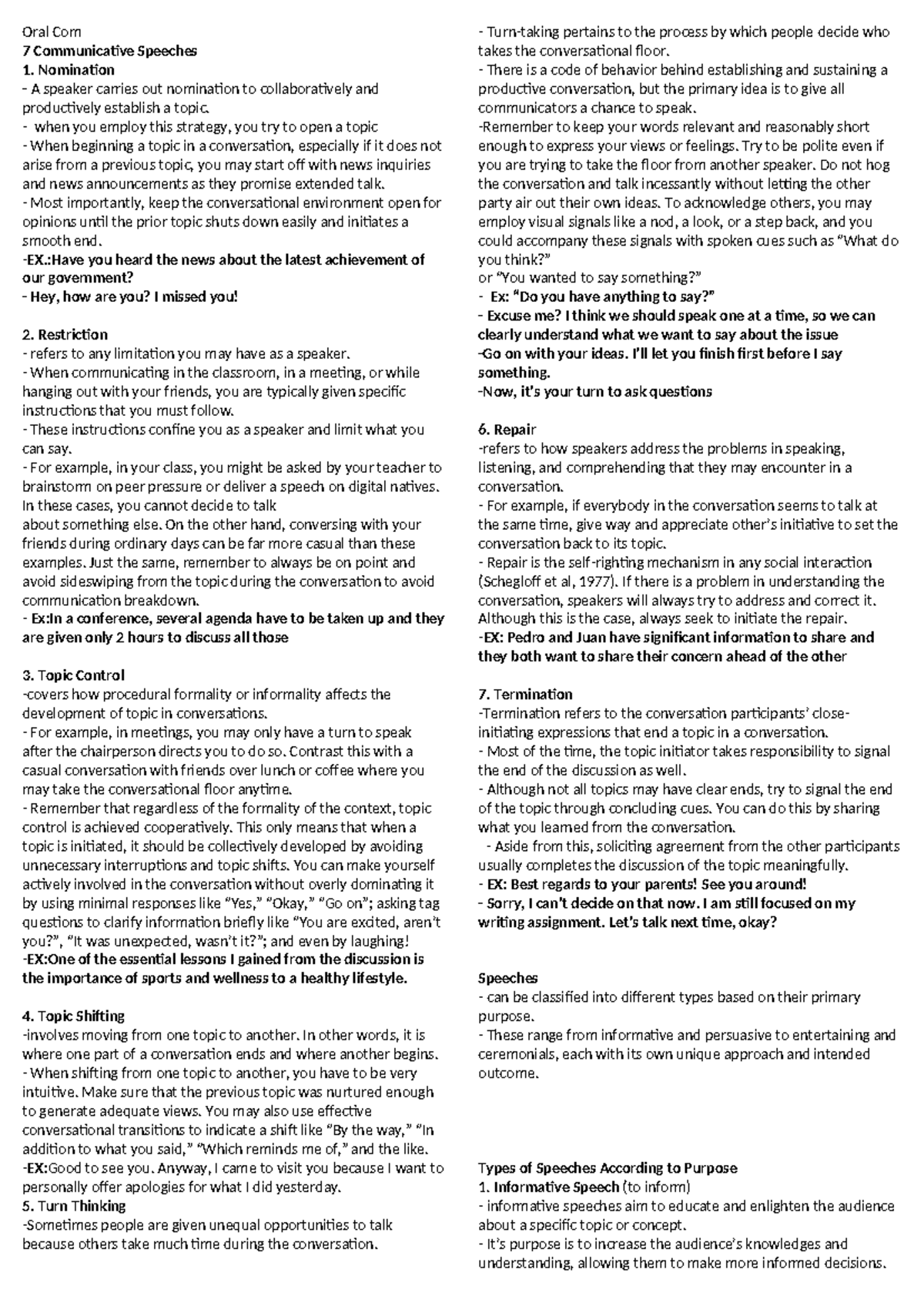 Oral Com 7: Communicative Speeches - Nomination & Topic Management ...