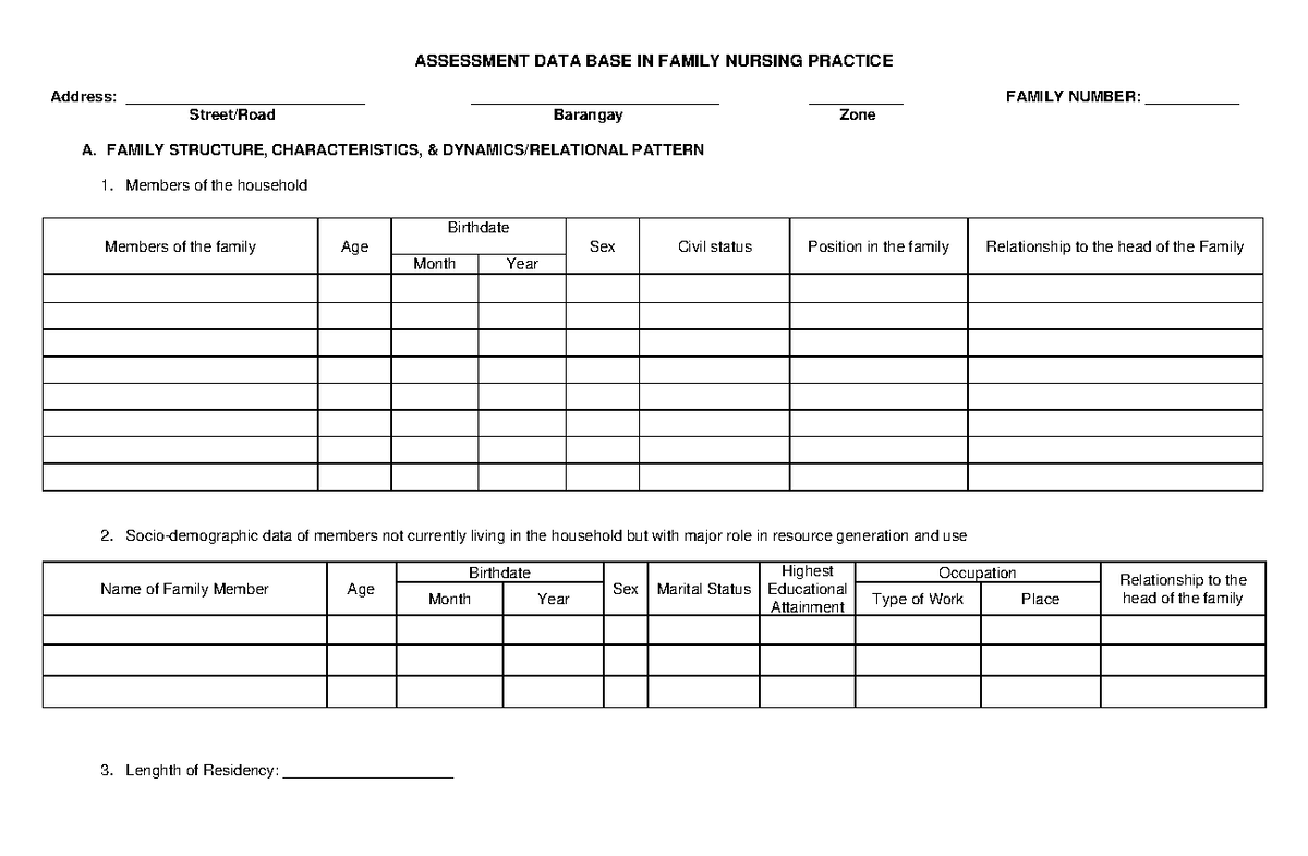 ADB-Format - Family Nursing Practice Assessment Data Base - Studocu