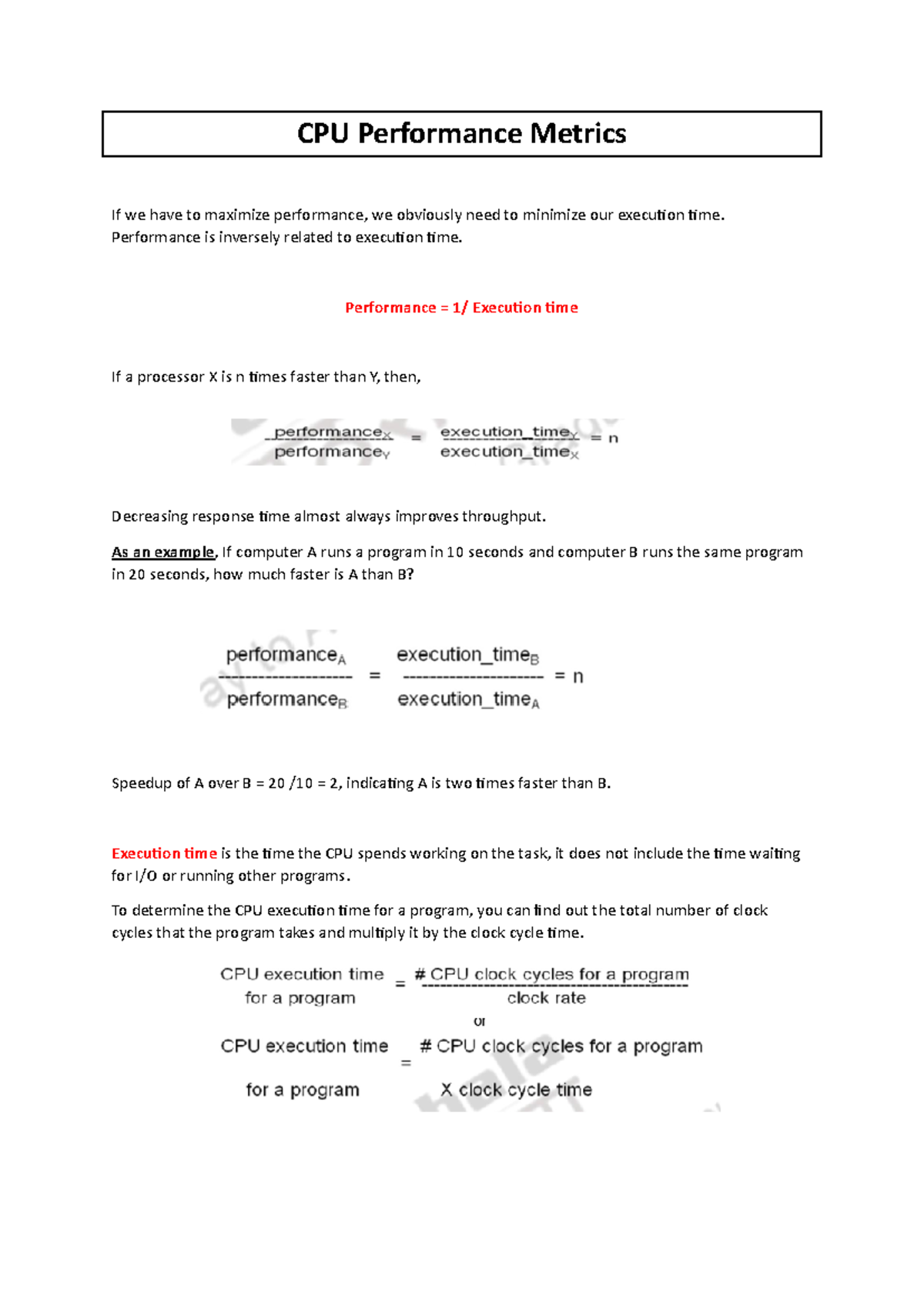 CPU Performance Metrics: Understanding Execution Time & Throughput - Studocu