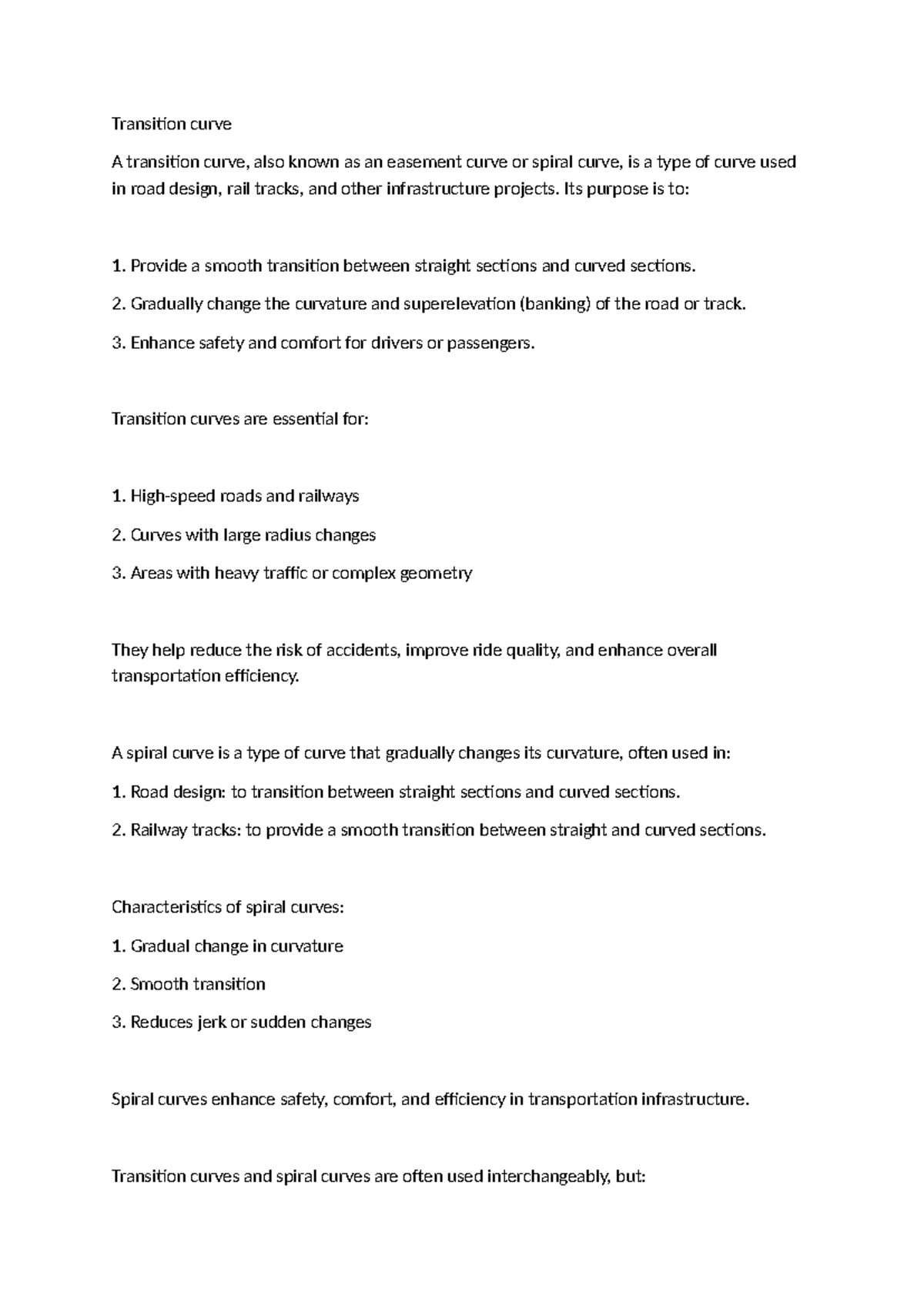 Transition Curve Notes: Understanding Spiral Curves in Design - Studocu