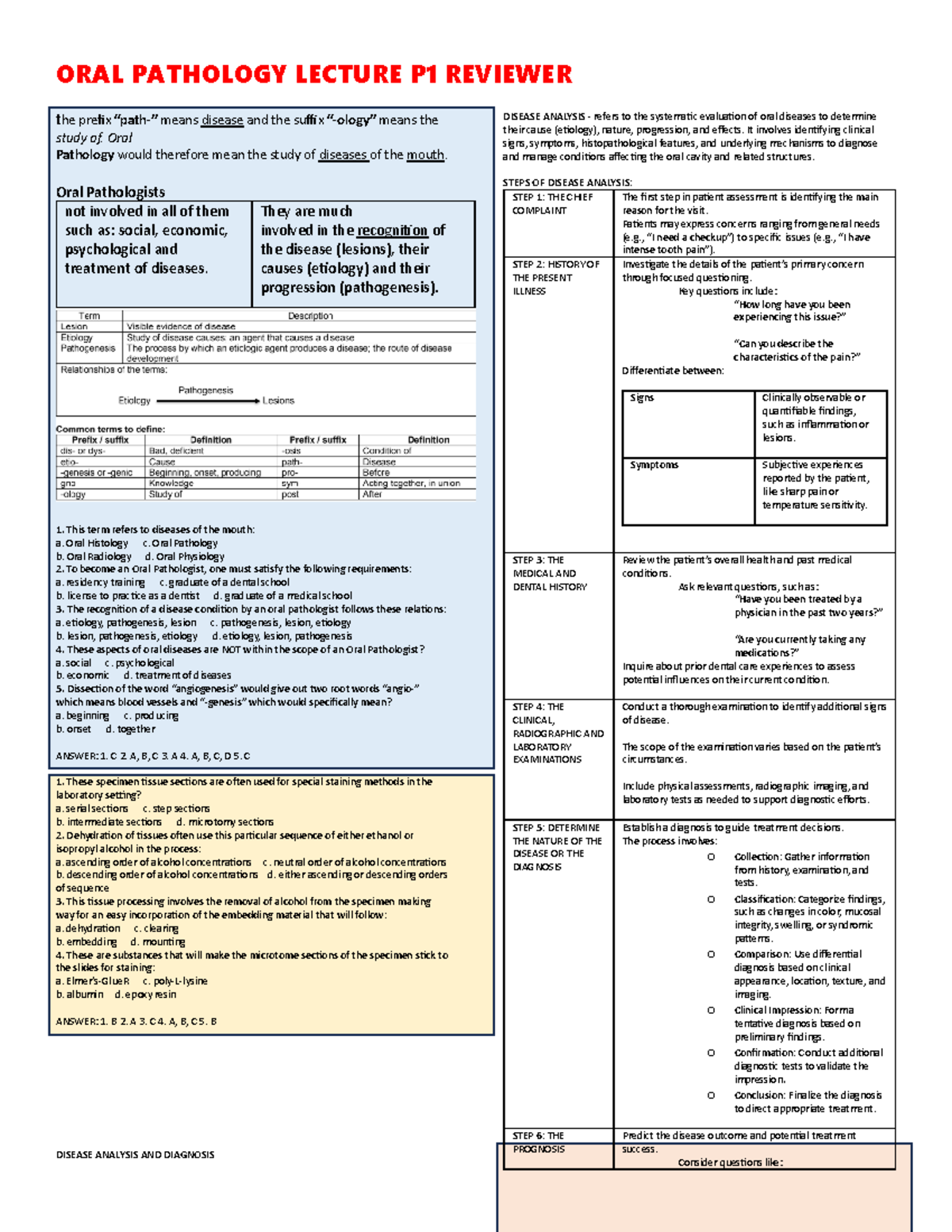 ORAL Pathology SAS 2-5 reviewer - the prefix “path-” means disease and ...