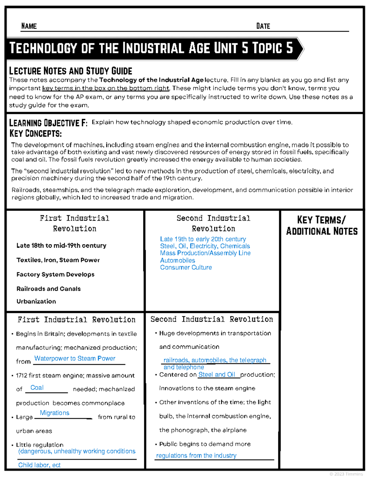 5.5 Editable Guided Notes - • • • • First Industrial Revolution First ...