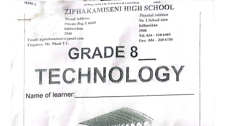 GRADE 8 TECHNOLOGY TERM 1: STRUCTURES SYSTEMS CONTROL PROJECT - Studocu