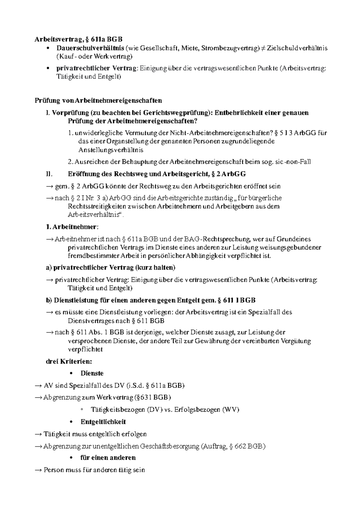 Prüfungsschema für Arbeitnehmer: Grundsatz und Merkmale der Anstellung ...