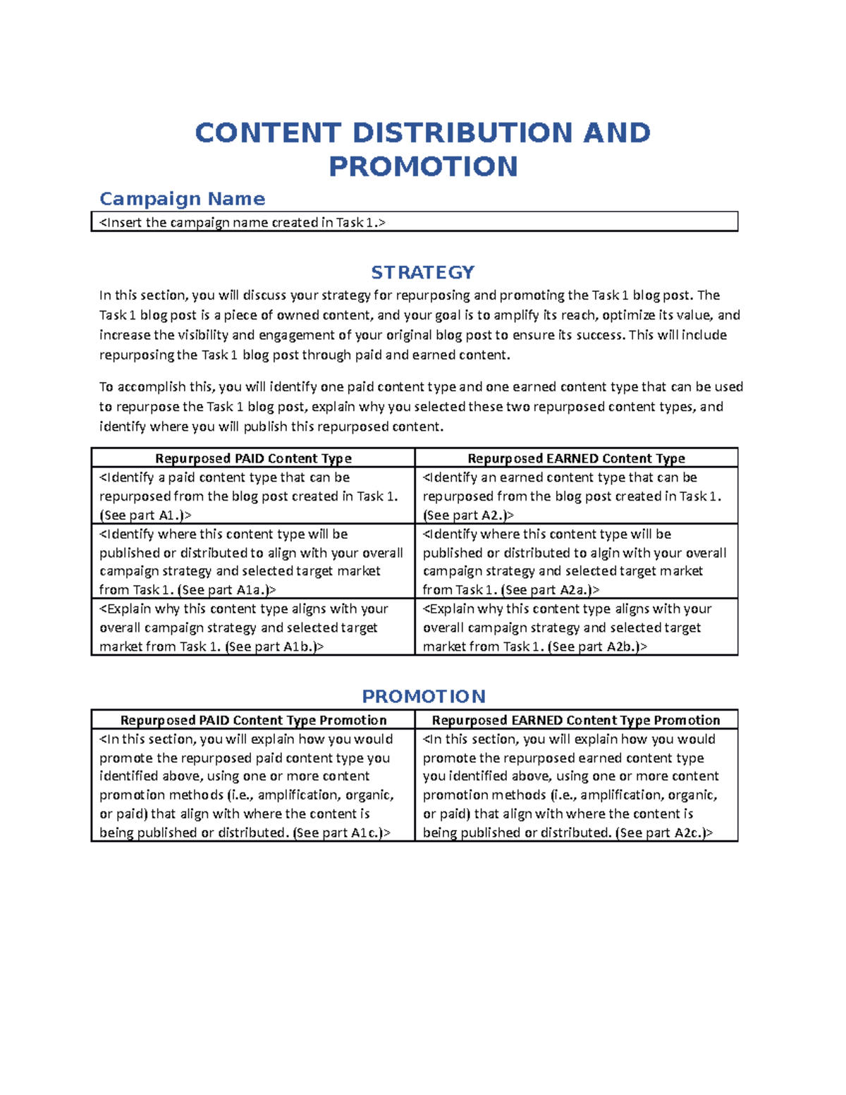 D176 Task 2 Content Distribution & Promotion Strategy Template - Studocu