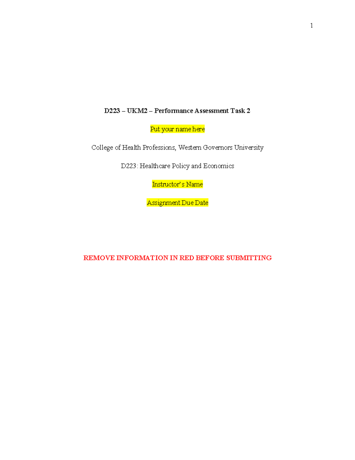 D223: Performance Assessment Task 2 - Federal Healthcare Law Analysis ...