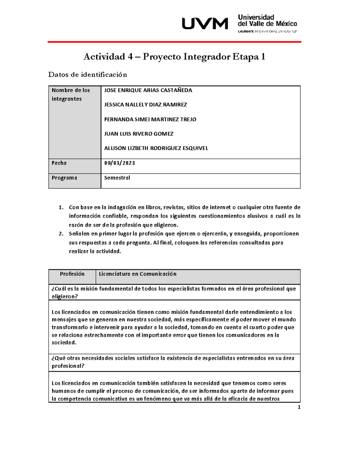A4 equipo 3 - Blackboard - 1 Actividad 4 – Proyecto Integrador Etapa 1 Datos de identificación ...