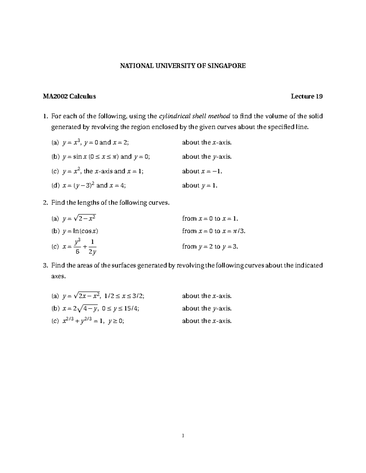 MA2002-Lesson 19 - lesson practice - NATIONAL UNIVERSITY OF SINGAPORE MA2002 Calculus Lecture 19 ...