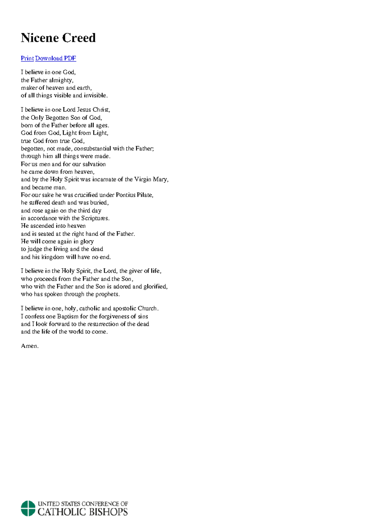 USCCB Prayer: The Nicene Creed Explained - Studocu