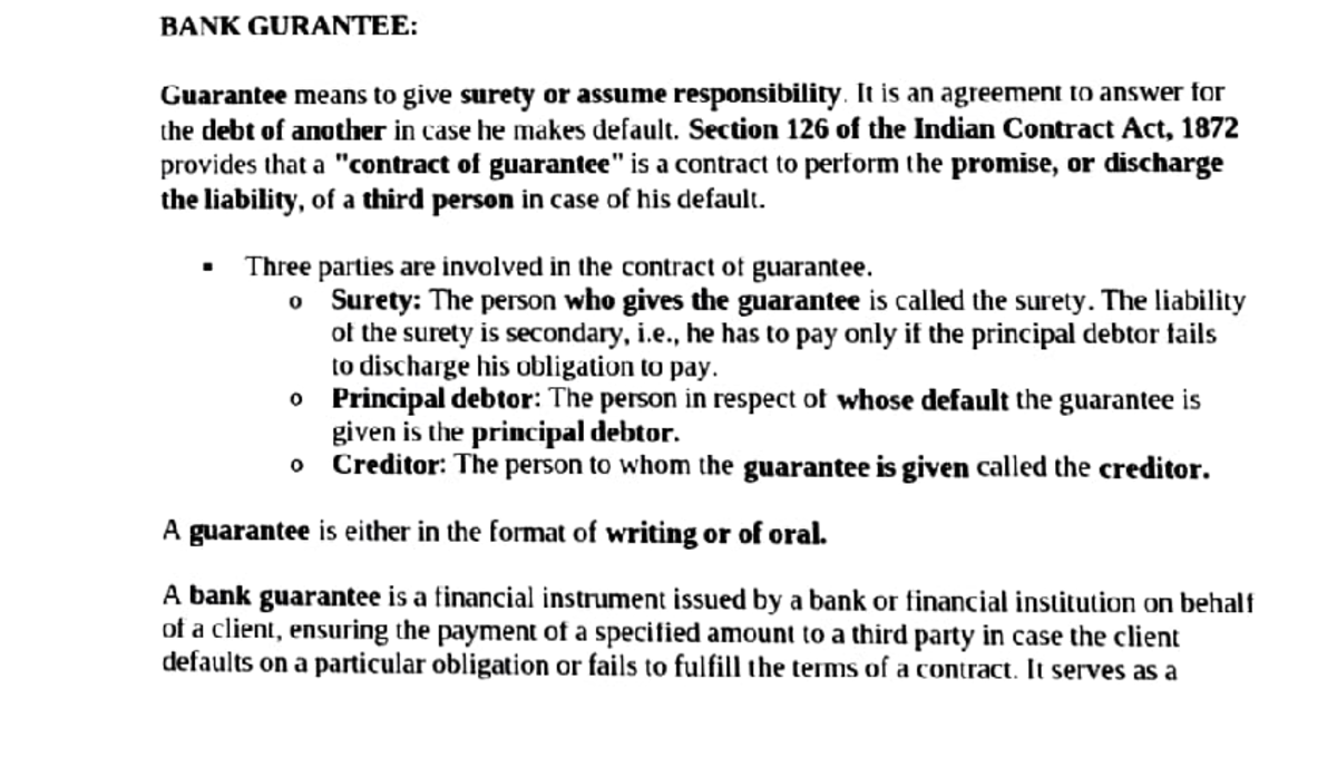 Bank Guarantee & Letter of Credit Overview: Key Concepts & Types - Studocu