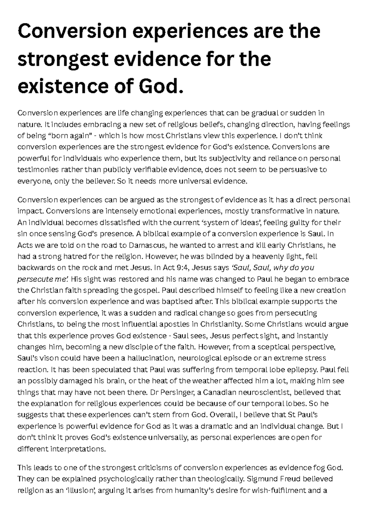 Conversion Experiences as Evidence for God's Existence: A Critical ...