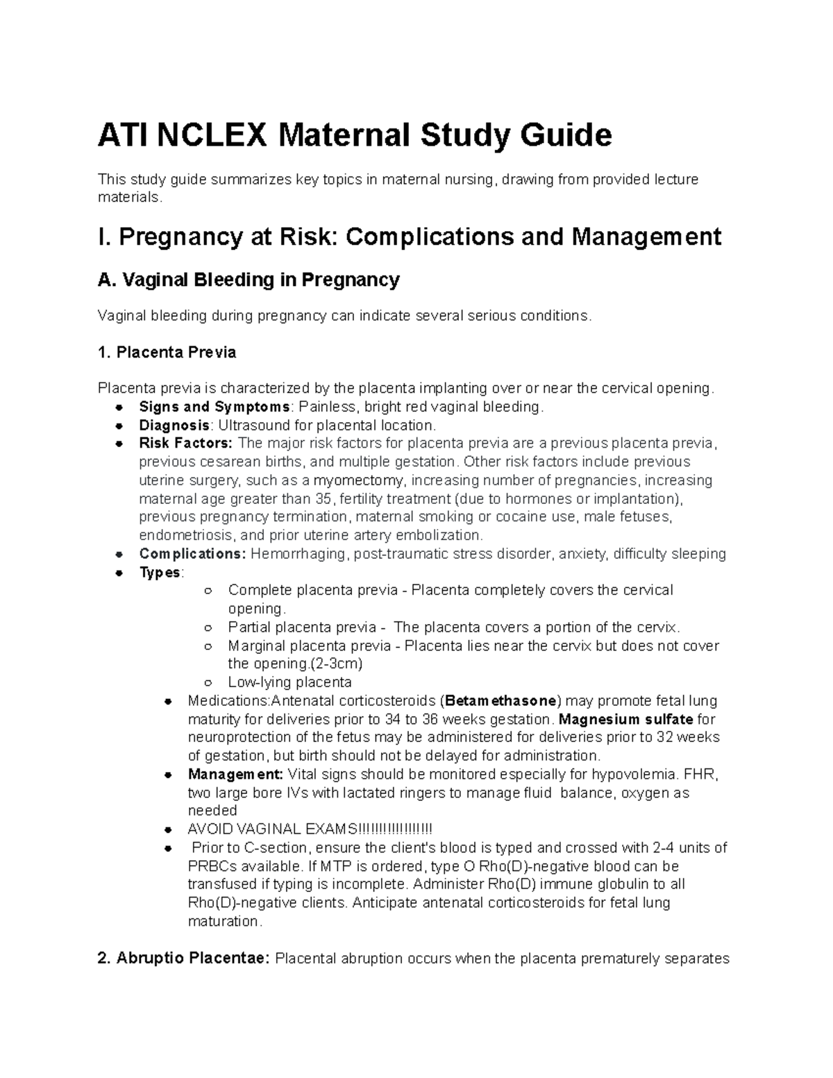 ATI NCLEX Maternal Nursing Study Guide: Key Topics & Management - Studocu
