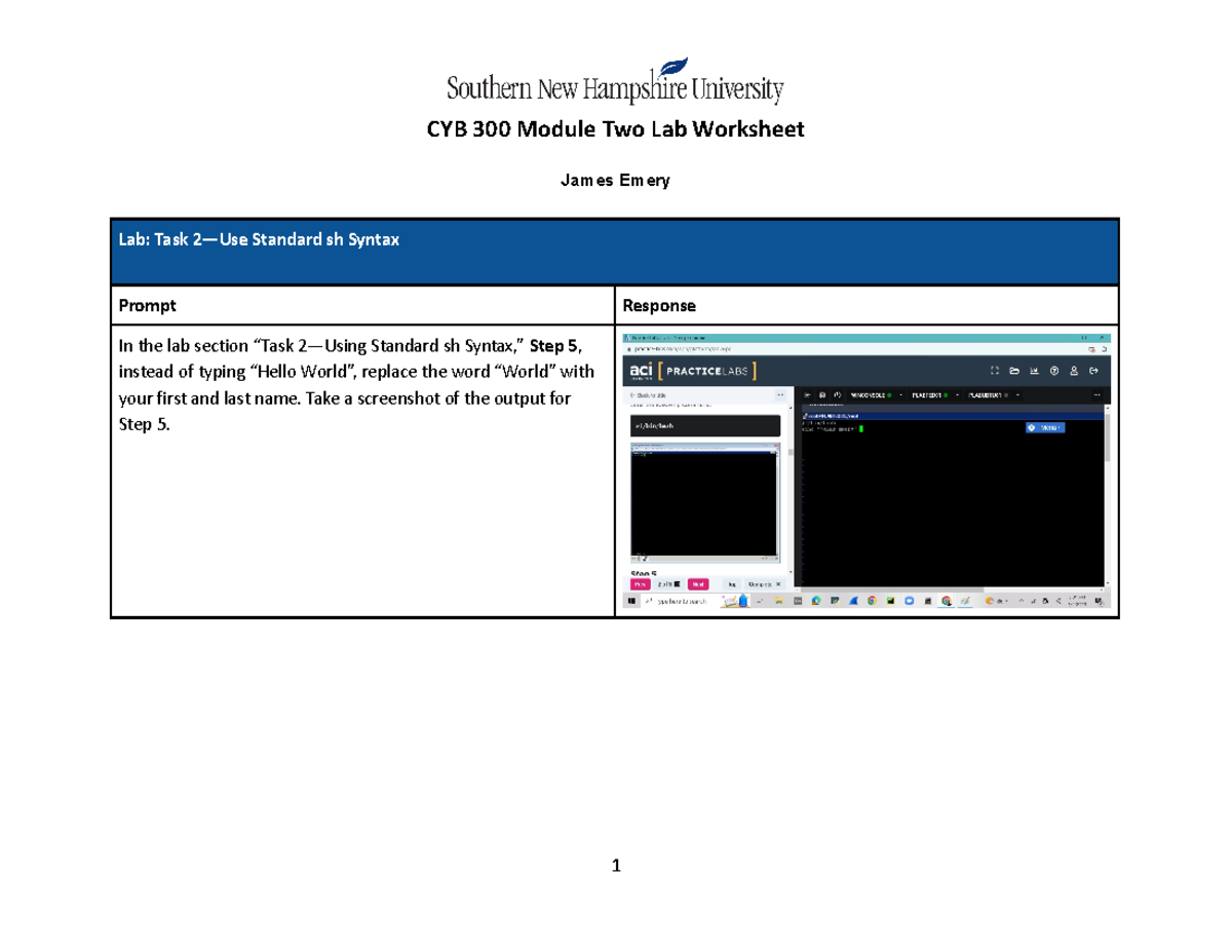 CYB 300 Lab Worksheet: Simple Scripts & Standard sh Syntax Tasks - Studocu
