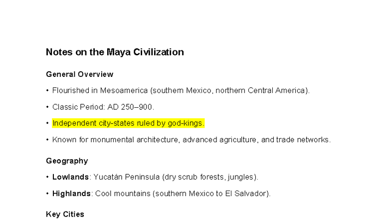 MAYA 101: Overview of the Maya Civilization and Society - Studocu